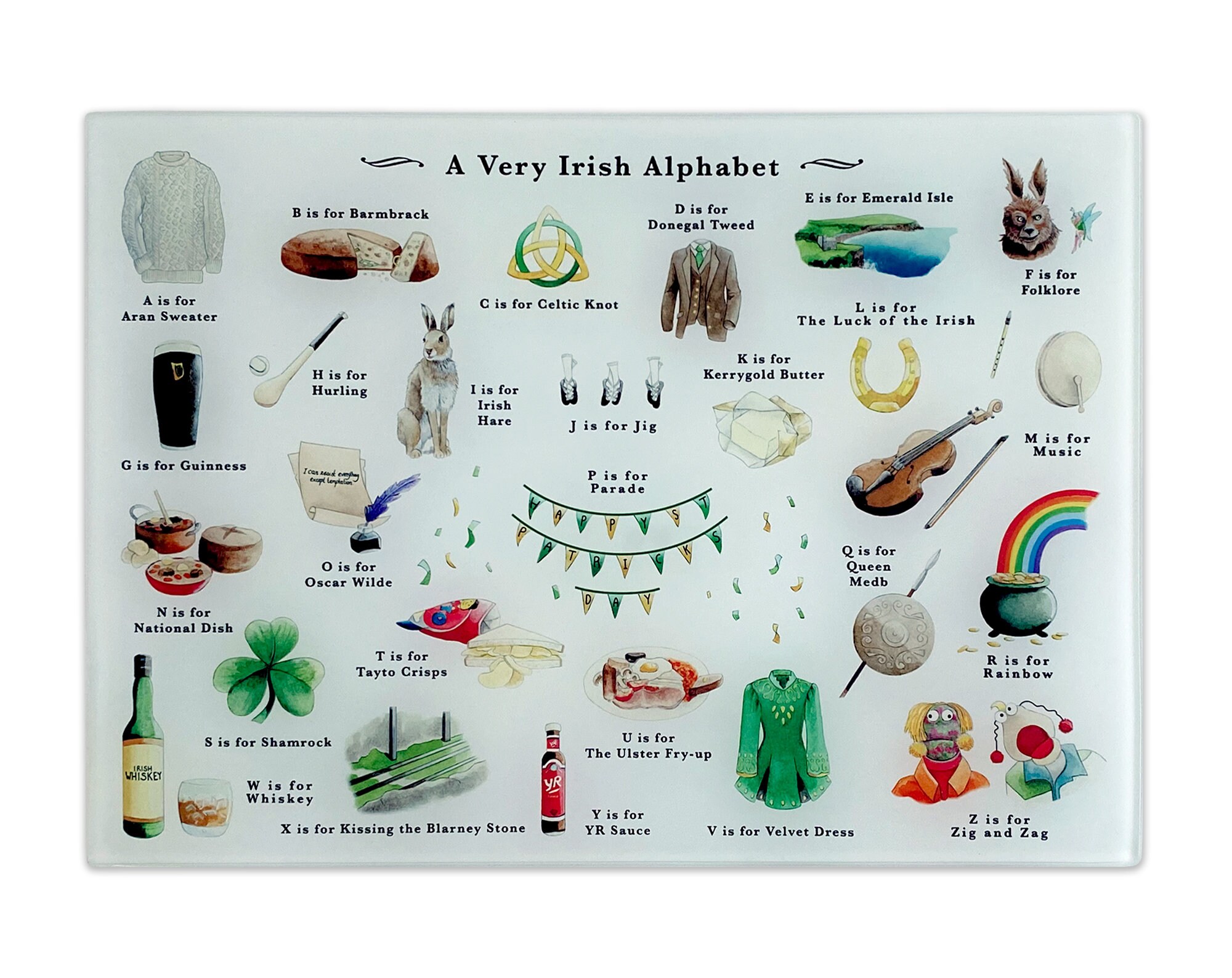 A Very Irish Alphabet Glass Cutting Board. Irish Gifts for New - Etsy