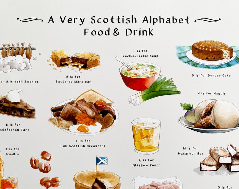 Scottish Alphabet 'food & Drink' Art Print. Scotland Art, Scottish New ...