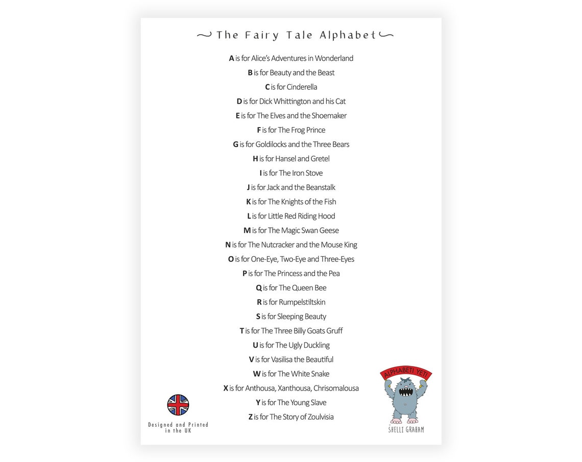 Fairy Tale Alphabet Learning Chart. New Baby Gift Christening - Etsy UK