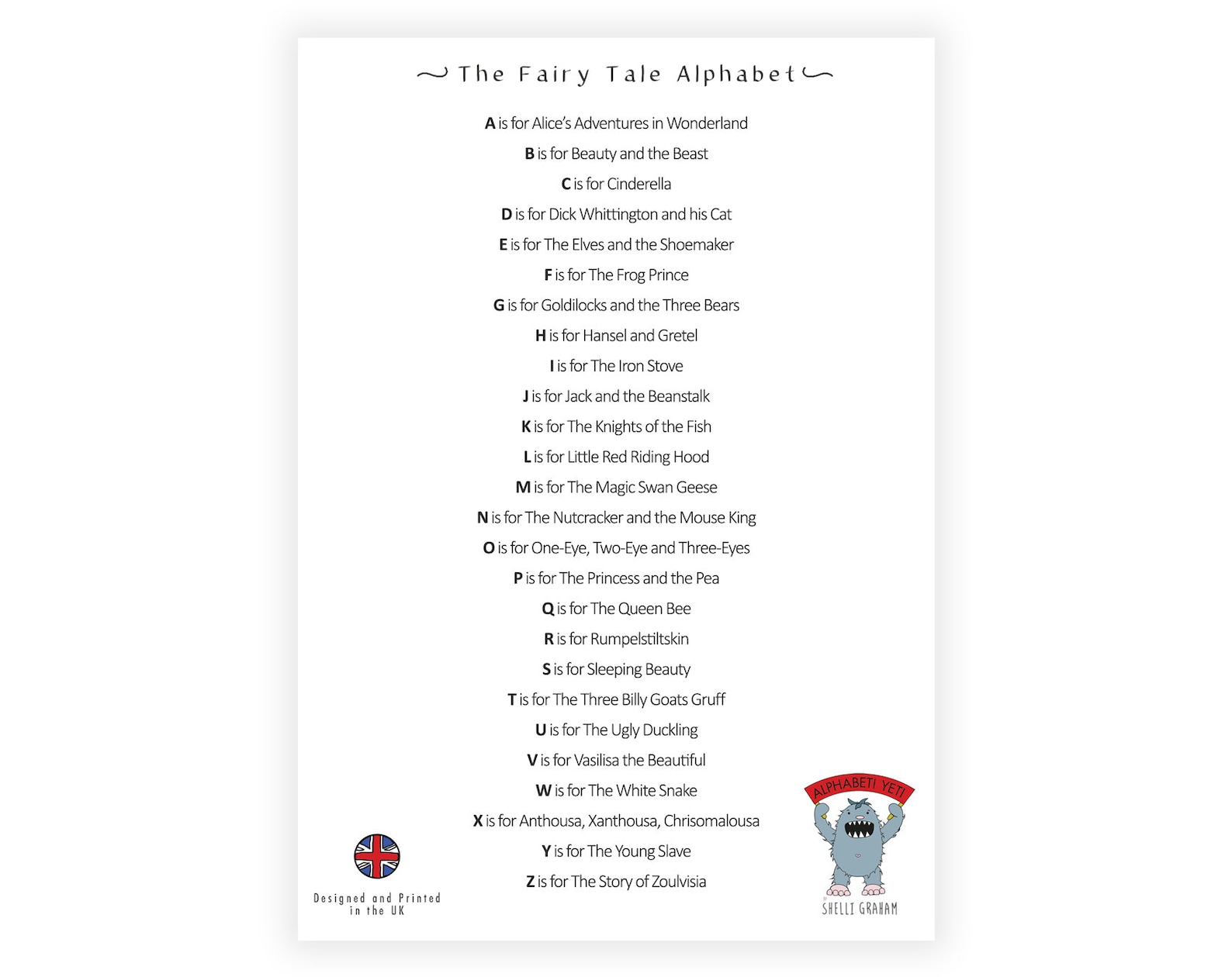 Fairy Tale Alphabet Learning Chart. New Baby Gift Christening - Etsy UK