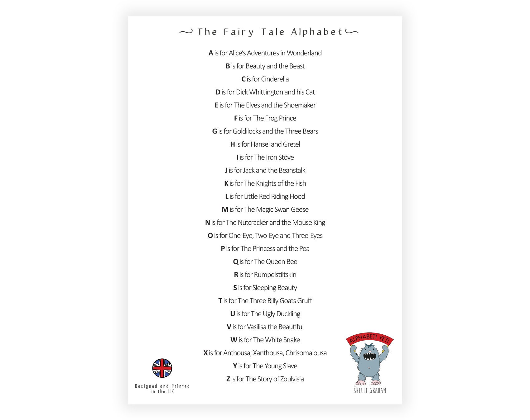 Fairy Tale Alphabet Learning Chart. New Baby Gift, Christening Gift or ...