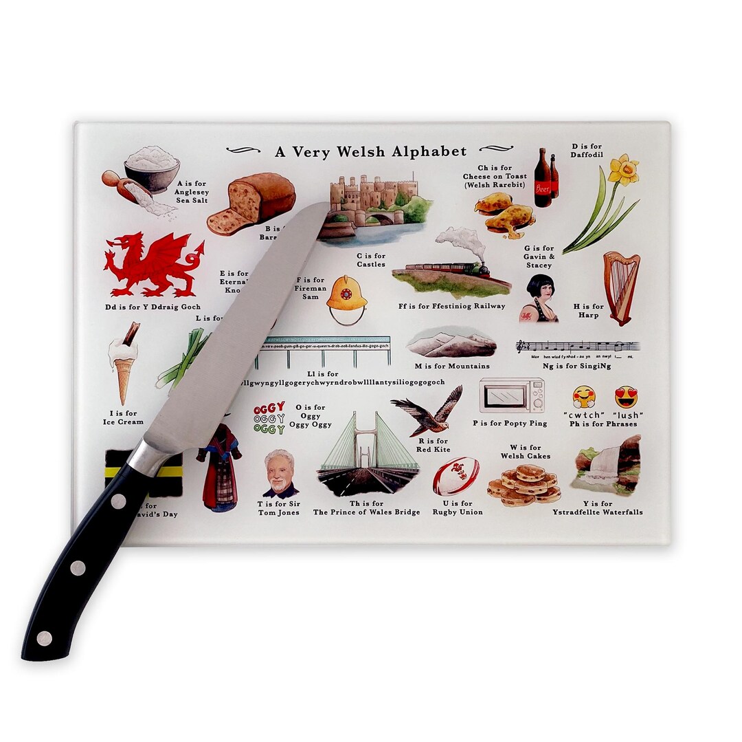 Welsh Alphabet Glass Cutting Board. Welsh Gifts for New Home. Moving ...