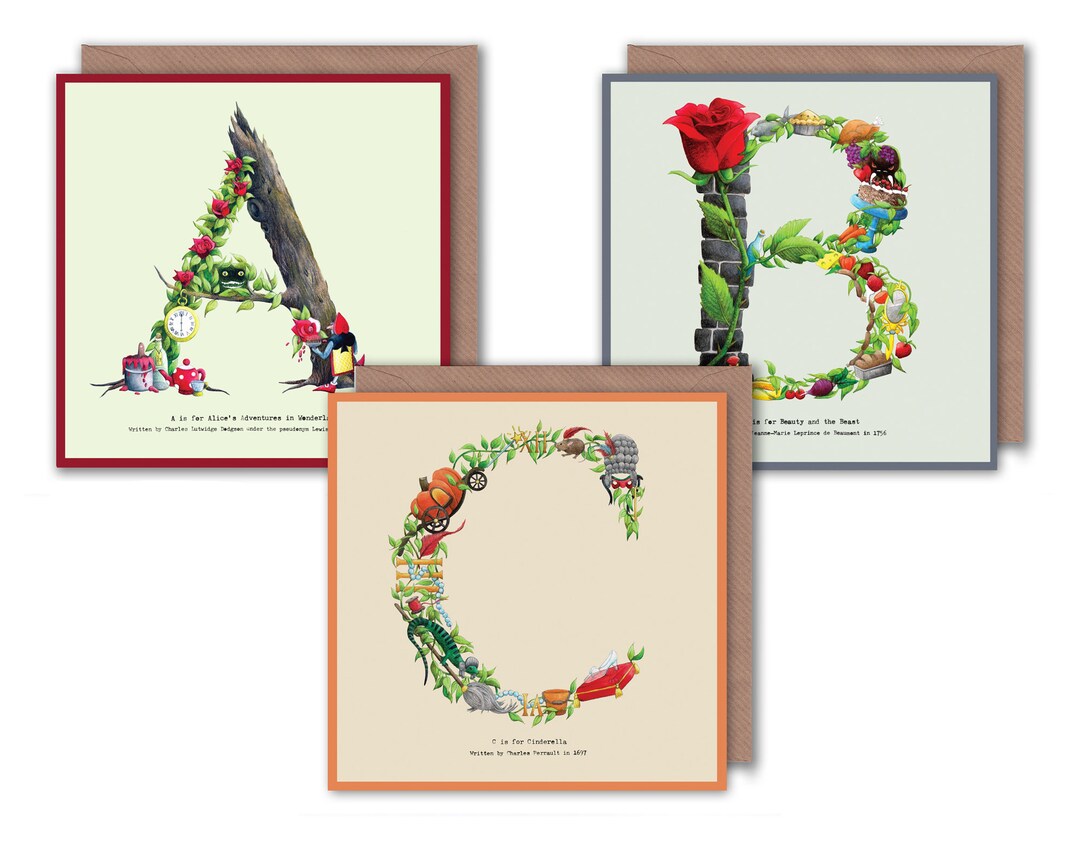 A - Z Alphabet Letter Greeting Cards Inspired by Fairytales Name ...