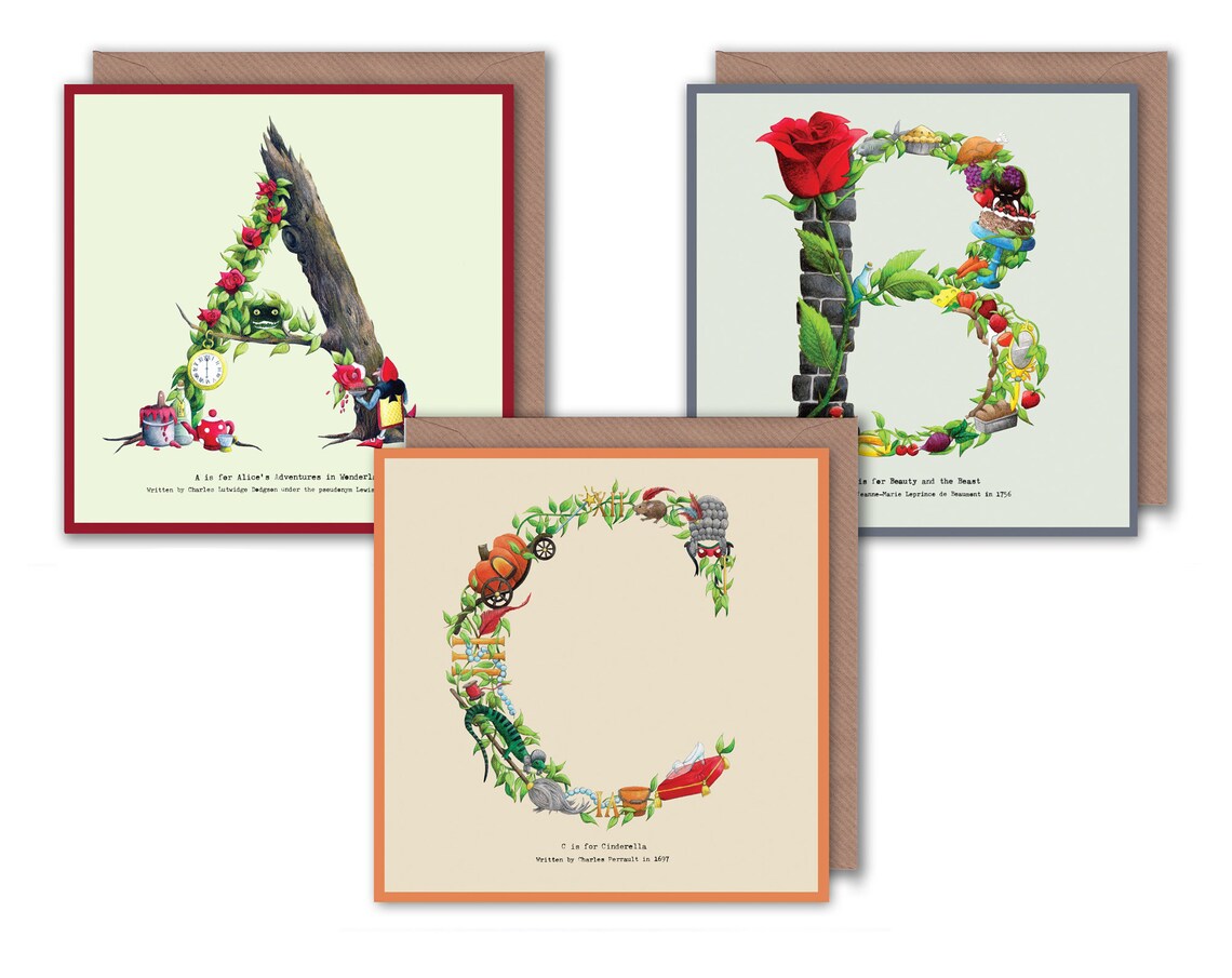 A - Z Alphabet Letter Greeting Cards Inspired by Fairytales Name ...
