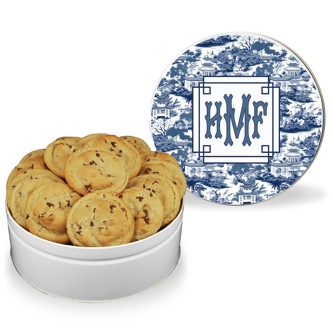 Blue Custom Cookie Tin - Blue Chinoiserie Cookie Tin - Chinoiserie ...
