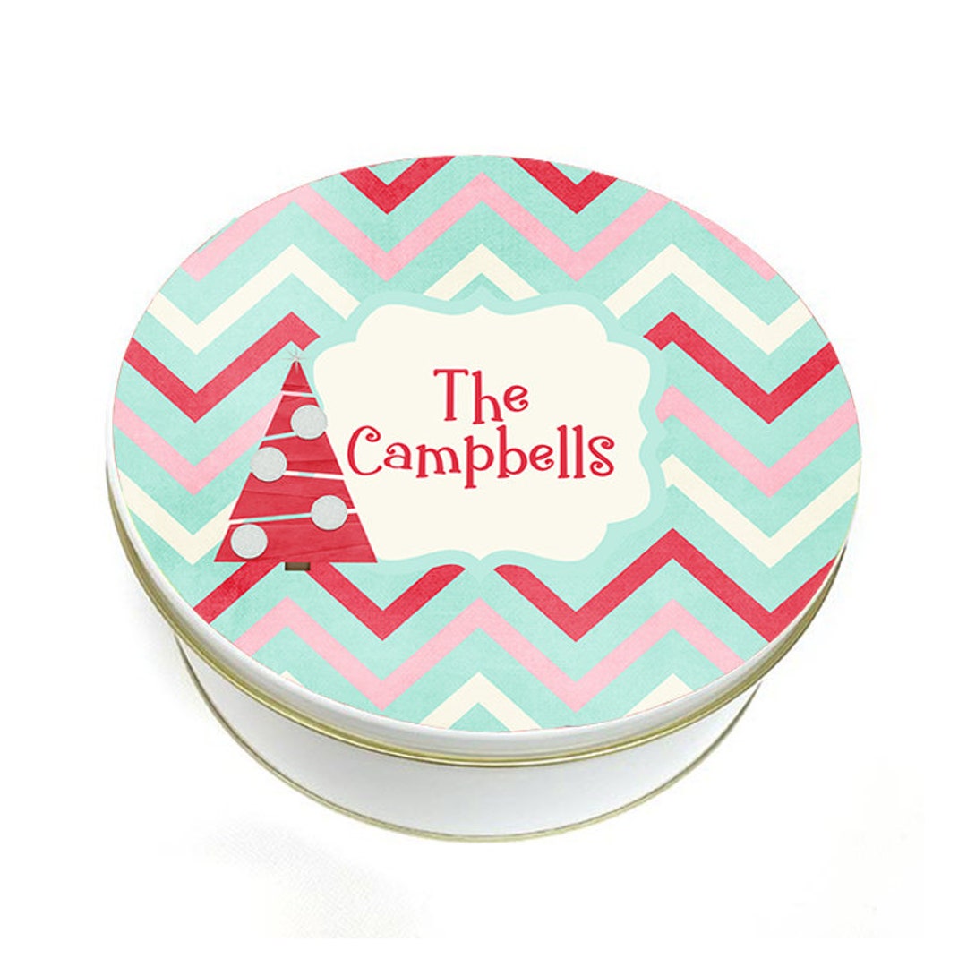 Christmas Tree Chevron Cookie Tin - Christmas Cookie Tin - Biscuit Tin ...