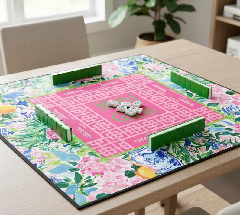 Mahjong Mat - Tropical Floral Monogram - Personalized Neoprene Playing ...