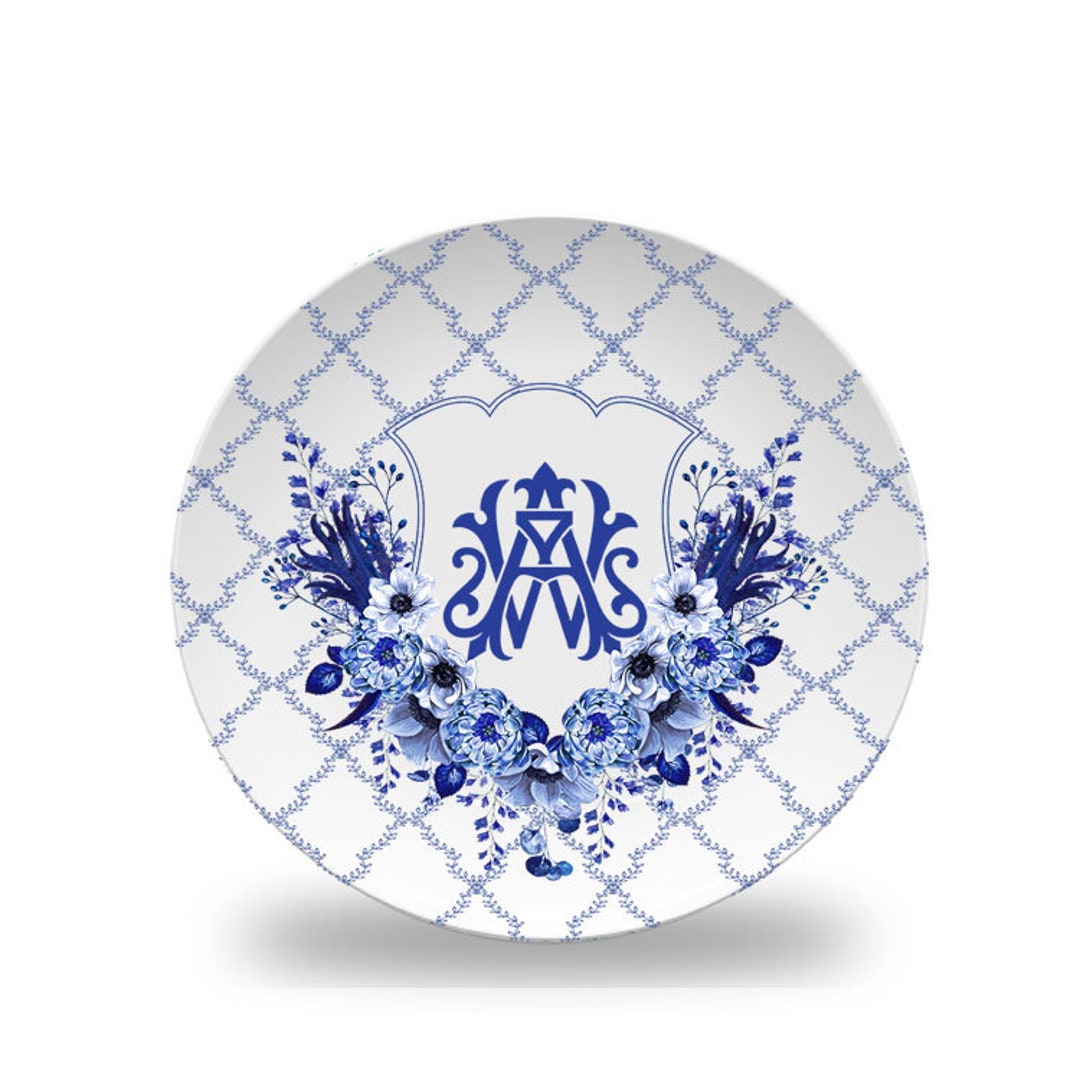 Personalized Floral Monogram Plate - Monogram Initials Plate - Outdoor ...