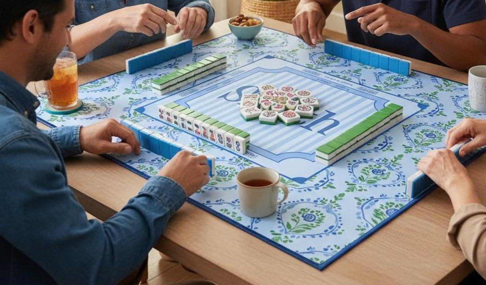 Mahjong Mat With Instructions - Custom - Baby Blue Floral Monogram - Etsy