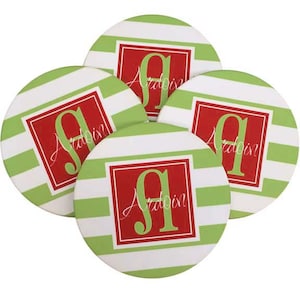 Personalize Your Own Christmas Coasters Red or Green Stripes ...