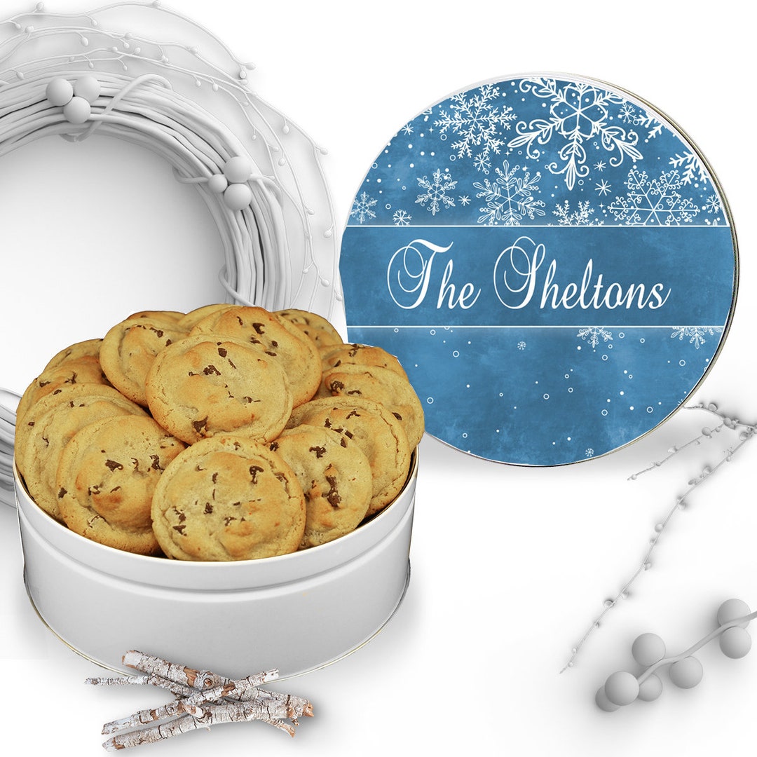 Personalized Christmas Cookie Tin: Blue Snowflake Biscuit Tin - Etsy