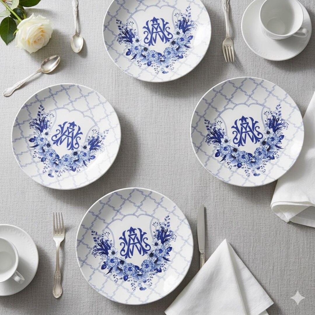 Personalized Monogram Plate: Custom Initial Plate Blue & White ...