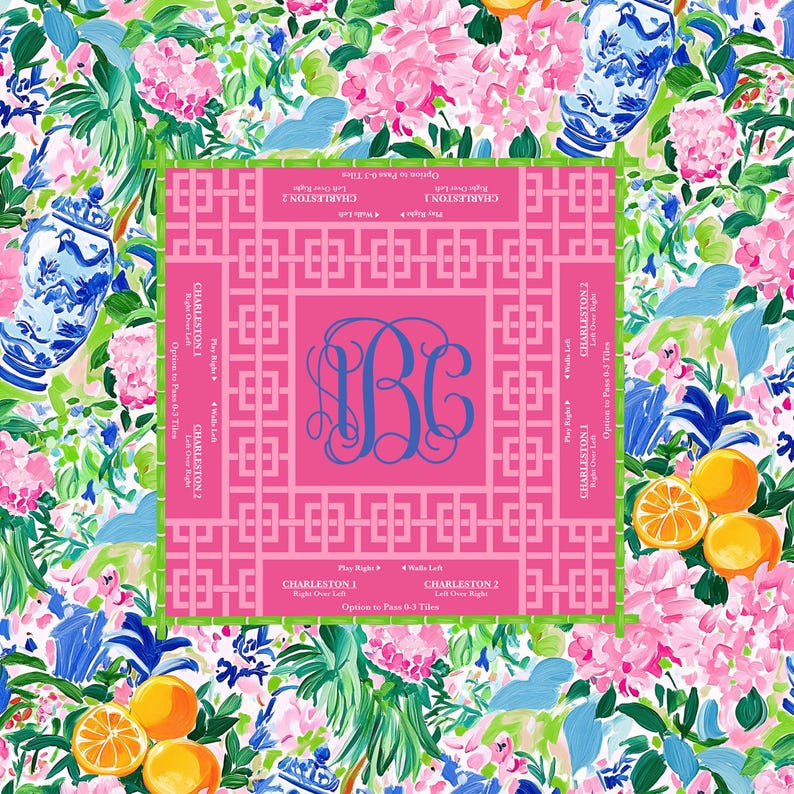 Mahjong Mat - Tropical Floral Monogram - Personalized Neoprene Playing ...