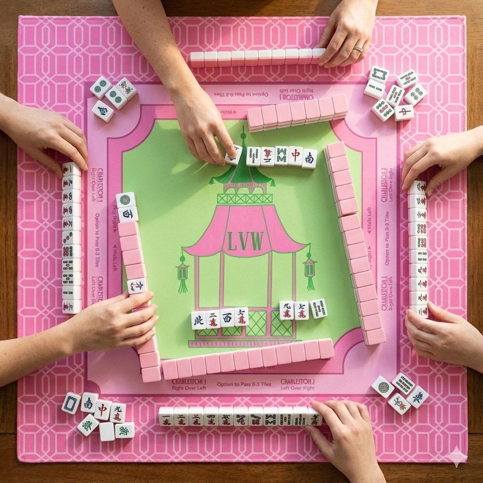Personalized Mahjong Mat - Pink Green Pagoda, Monogrammed Game Mat - Etsy