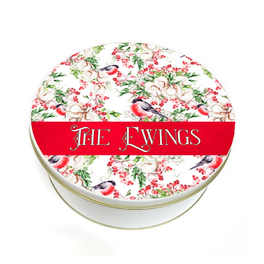 Robin Red Floral Cookie Tin - Christmas Cookie Tin - Robin Cookie Tin ...