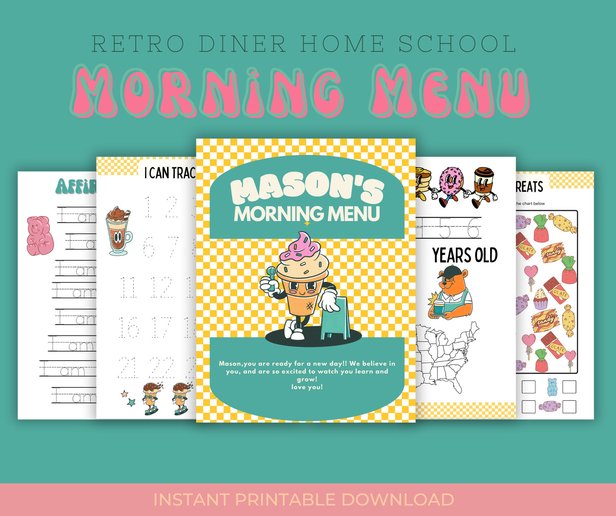 Retro Diner Morning Menu Homeschool Printables Worksheets: Homeschool ...