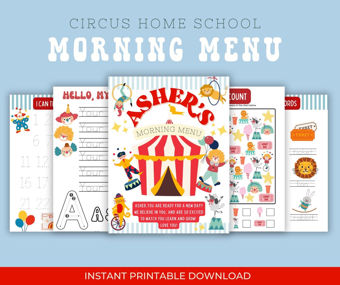 Circus Morning Menu Homeschool Printables Worksheets: Homeschool ...