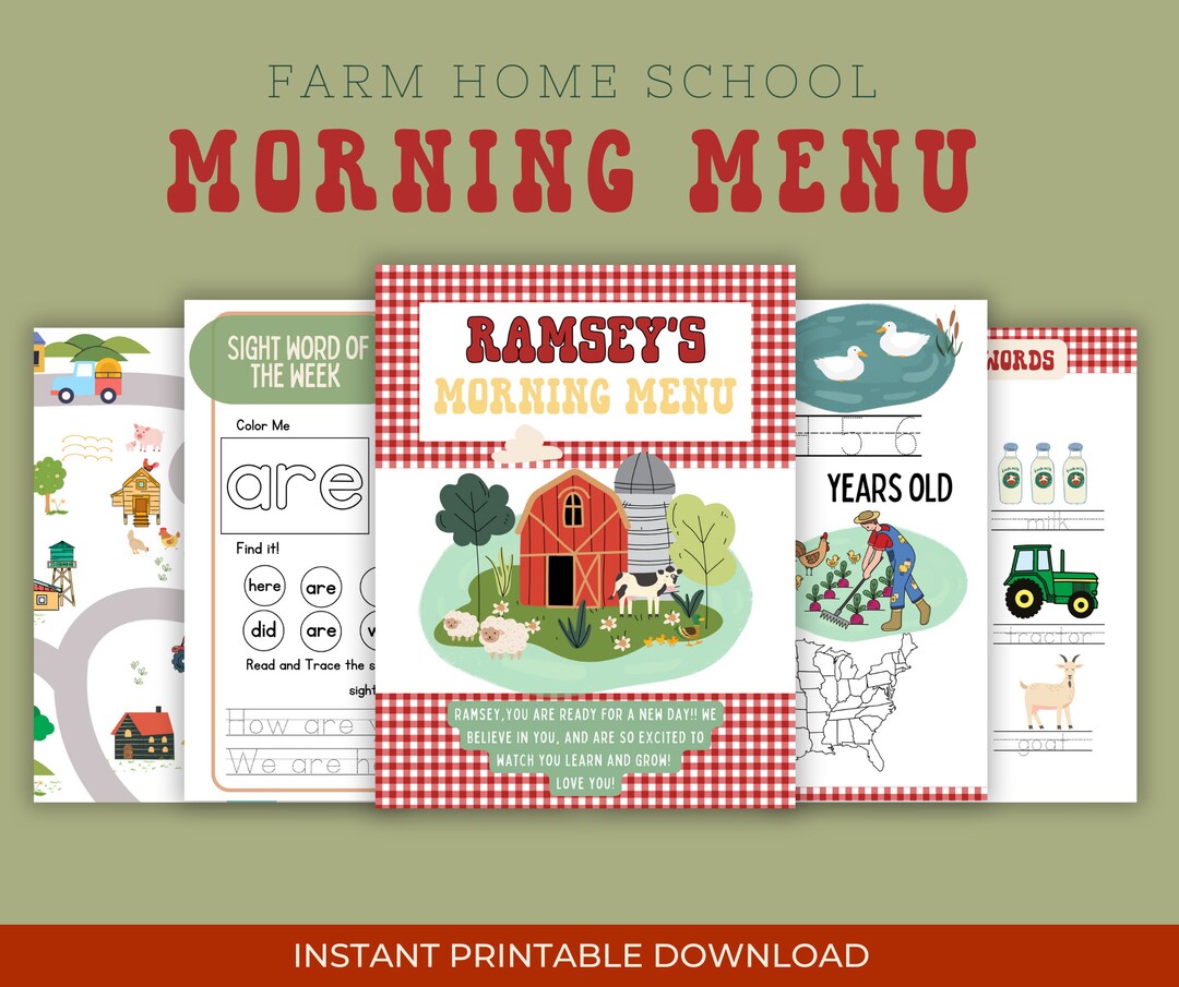 Down on the Farm Menu Homeschool Printables Worksheets: Homeschool ...