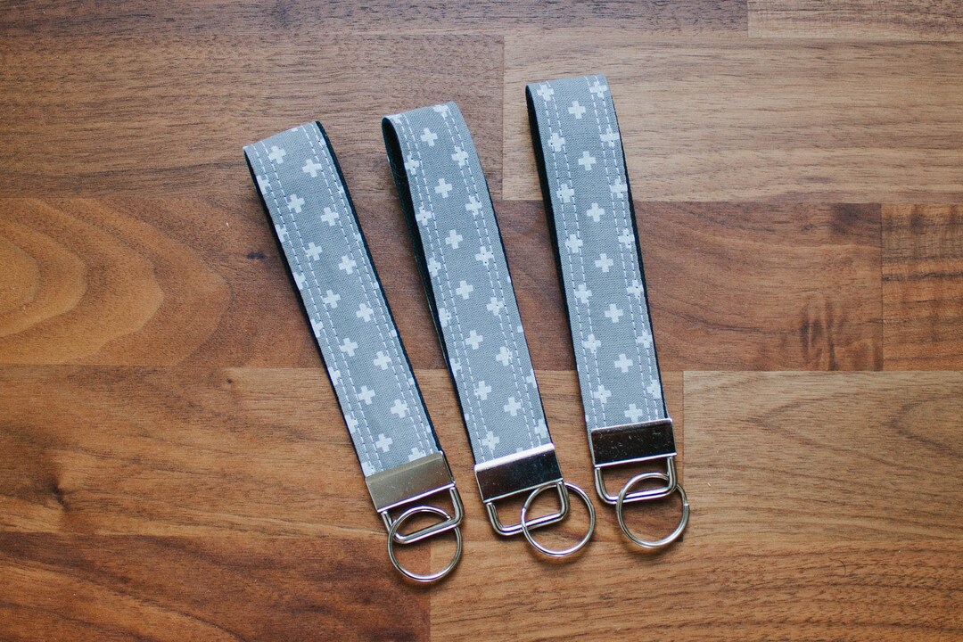 Silver Keychain Key Fob - Dark Grey Soft Grey Plus Signs - Etsy