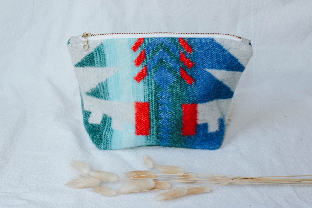 Large Wool Makeup Pouch Teal, Blue, Red, Grey Southwest Design - Etsy