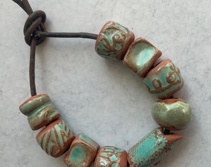 Artesian Handcrafted 9 Piece Rustic Blue Glazed Pottery Bead Set - Etsy