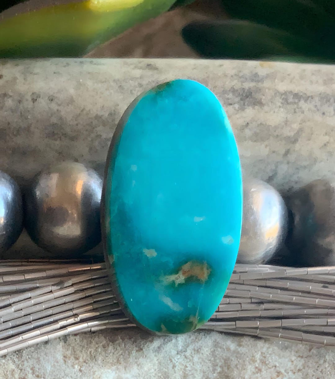 Turquoise Mountain Turquoise Blue Long Oval Cabochon : Arizona Gemstone ...