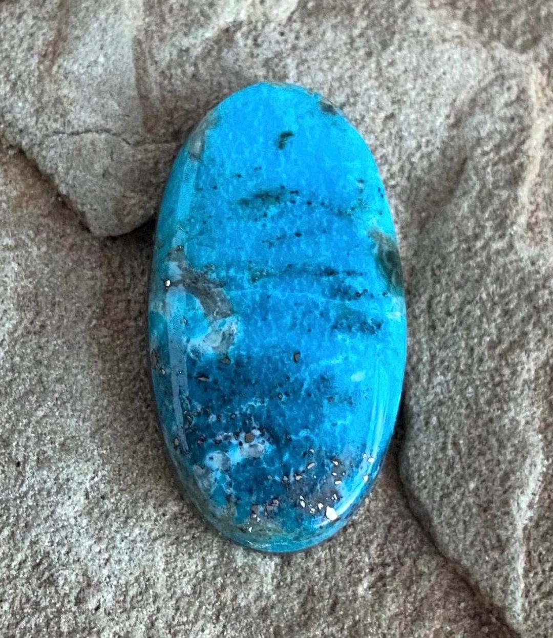 Beautiful Ithaca Peak Turquoise Oval Cabochon With Silver Pyrite and ...
