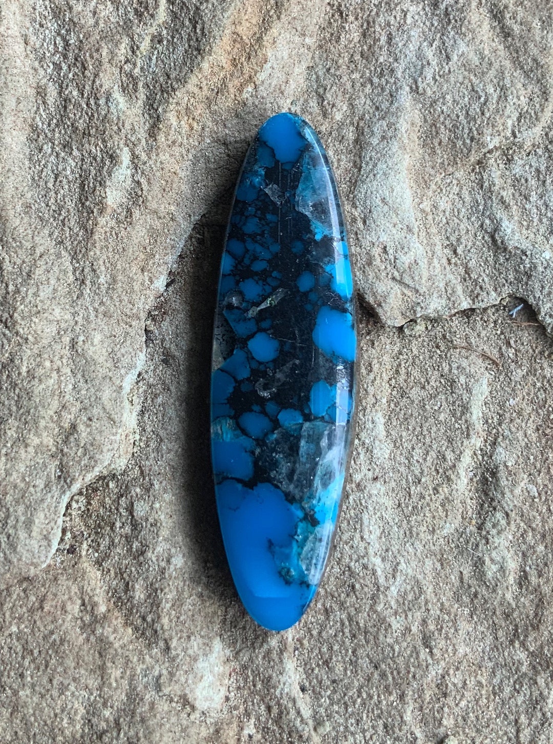 High Grade Ithaca Peak Turquoise Elongated Oval Cabochon With Quartz ...