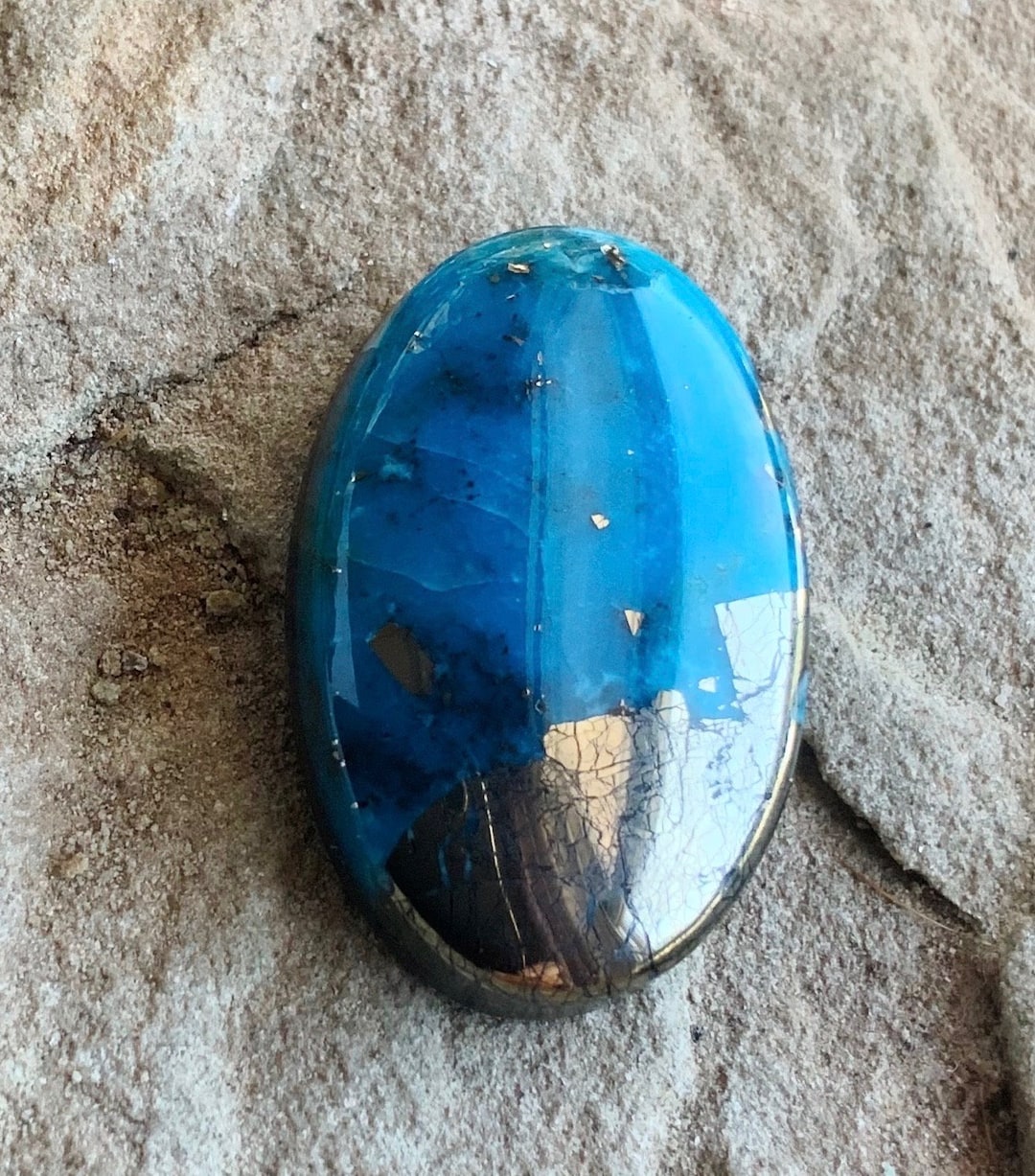 High Grade Blue Ithaca Peak Turquoise Oval Cabochon With Pyrite 111 - Etsy