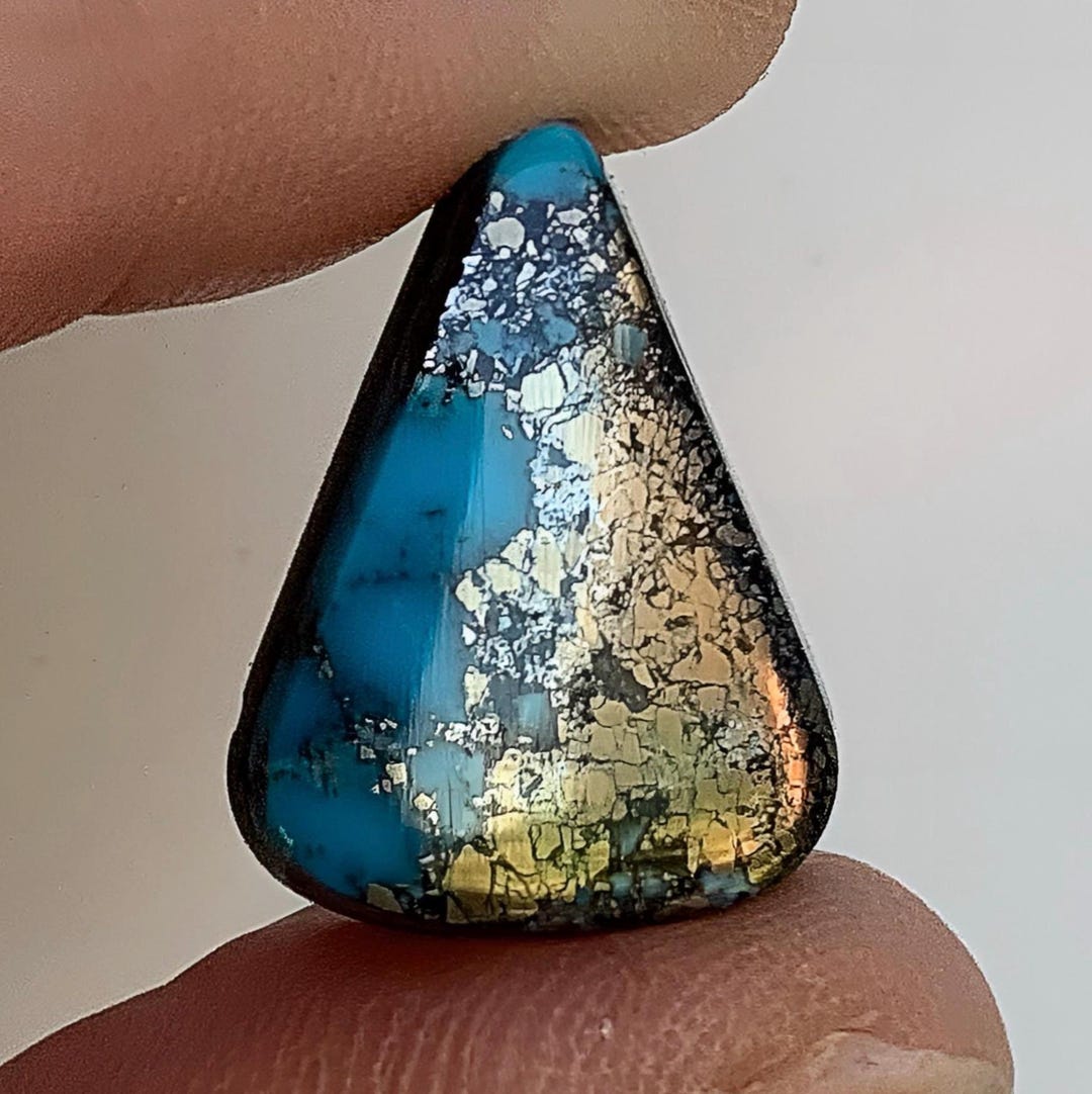 Ithaca Peak Turquoise Triangle With Silver Pyrite-arizona Gemstome - Etsy