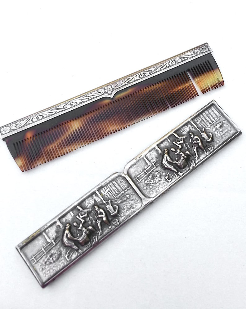 DENMARK Silver Repousse Comb Case Harvest Scene - Etsy