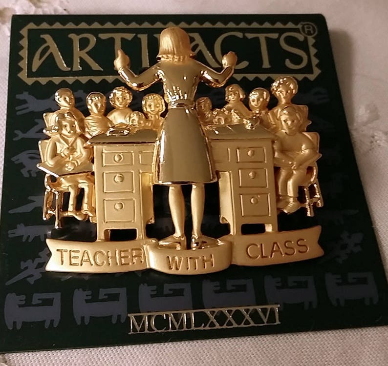 Vintage JJ Artifacts Teacher With Class Pin Gold Tone Brooch | Etsy
