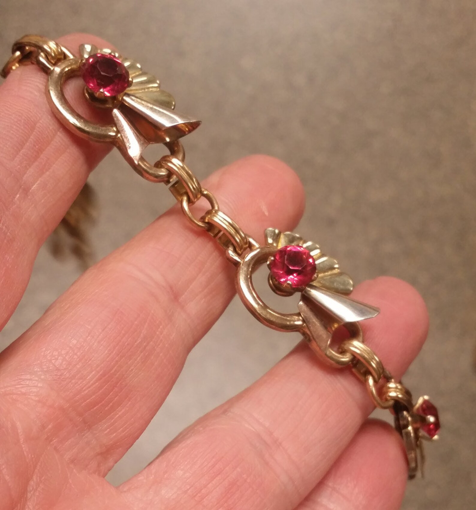 1940's Harry Iskin Stylized Retro Fuscia Stone 10kt Gf - Etsy