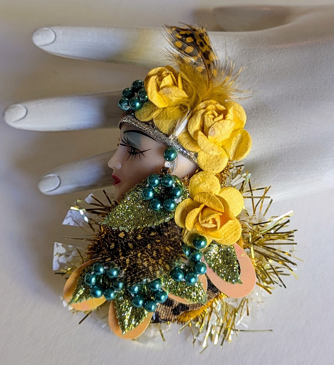 1980's OOAK Handmade Flapper Face Head 3-1/2" Brooch / Pin EYE CANDY ...