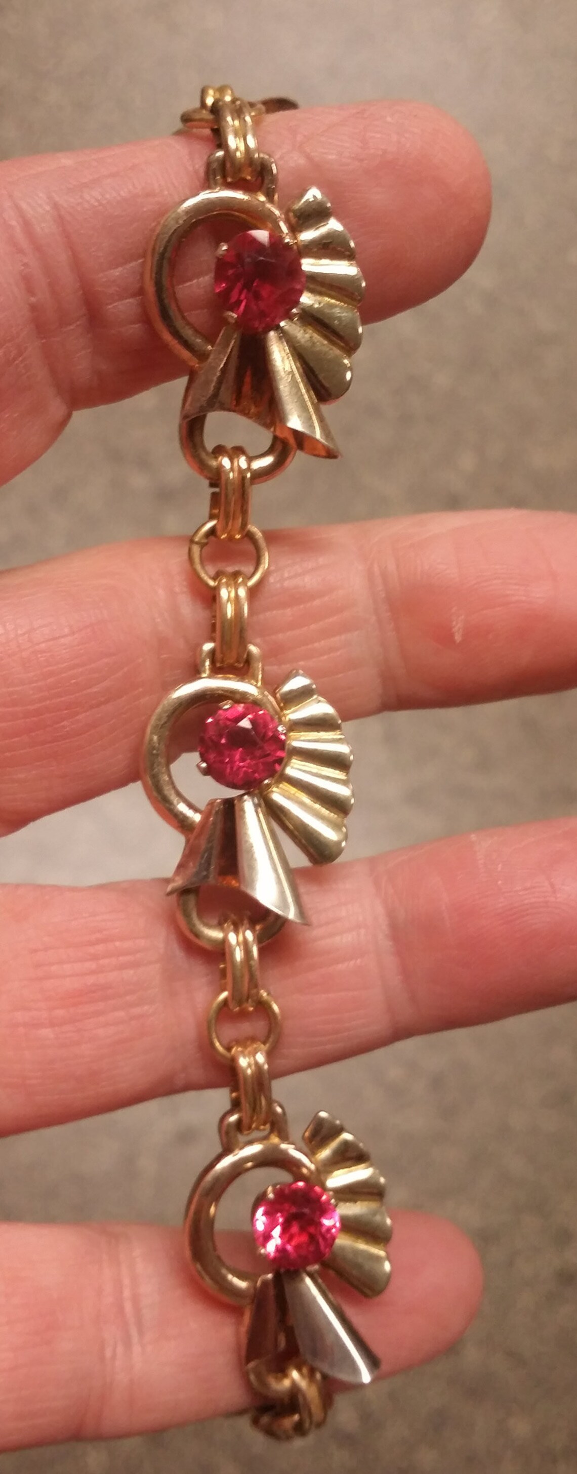 1940's Harry Iskin Stylized Retro Fuscia Stone 10kt Gf - Etsy