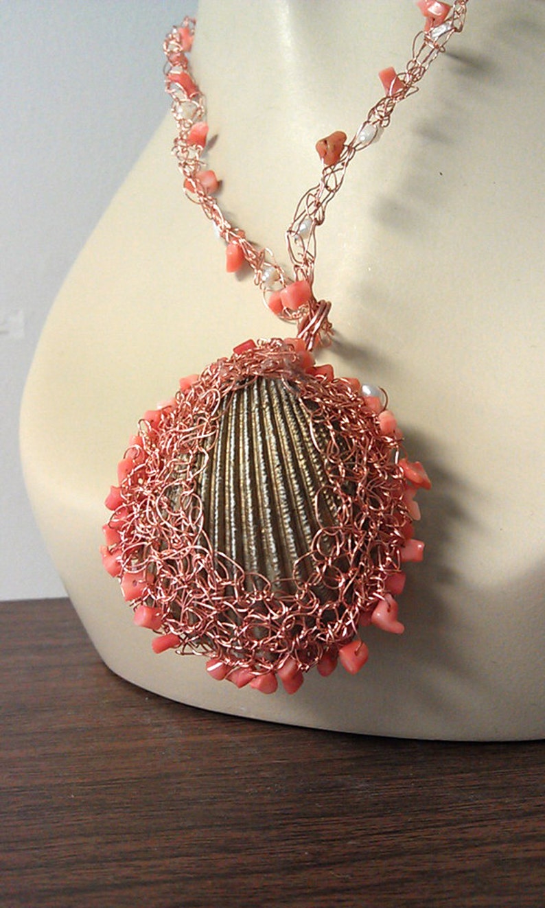 OOAK Handmade Copper Wire Sea Shell Real Branch Coral Cultured | Etsy