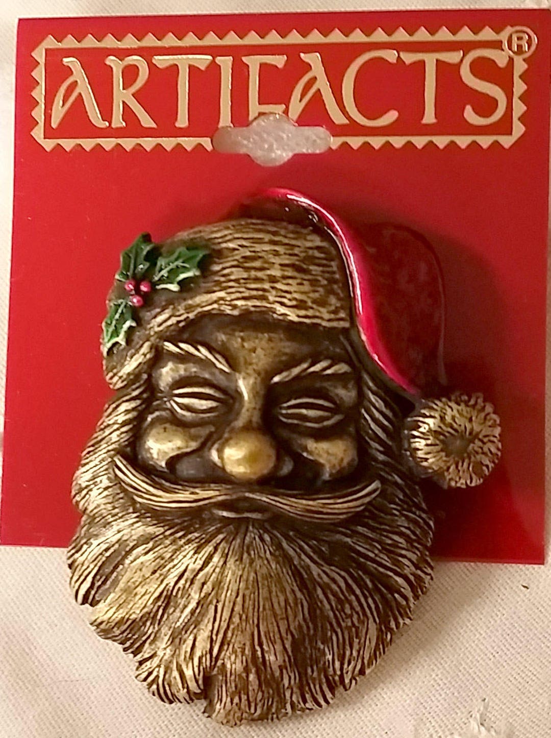 JJ Artifacts Santa Face Pin 1986 Brass Enamel Antique Finish New on ...