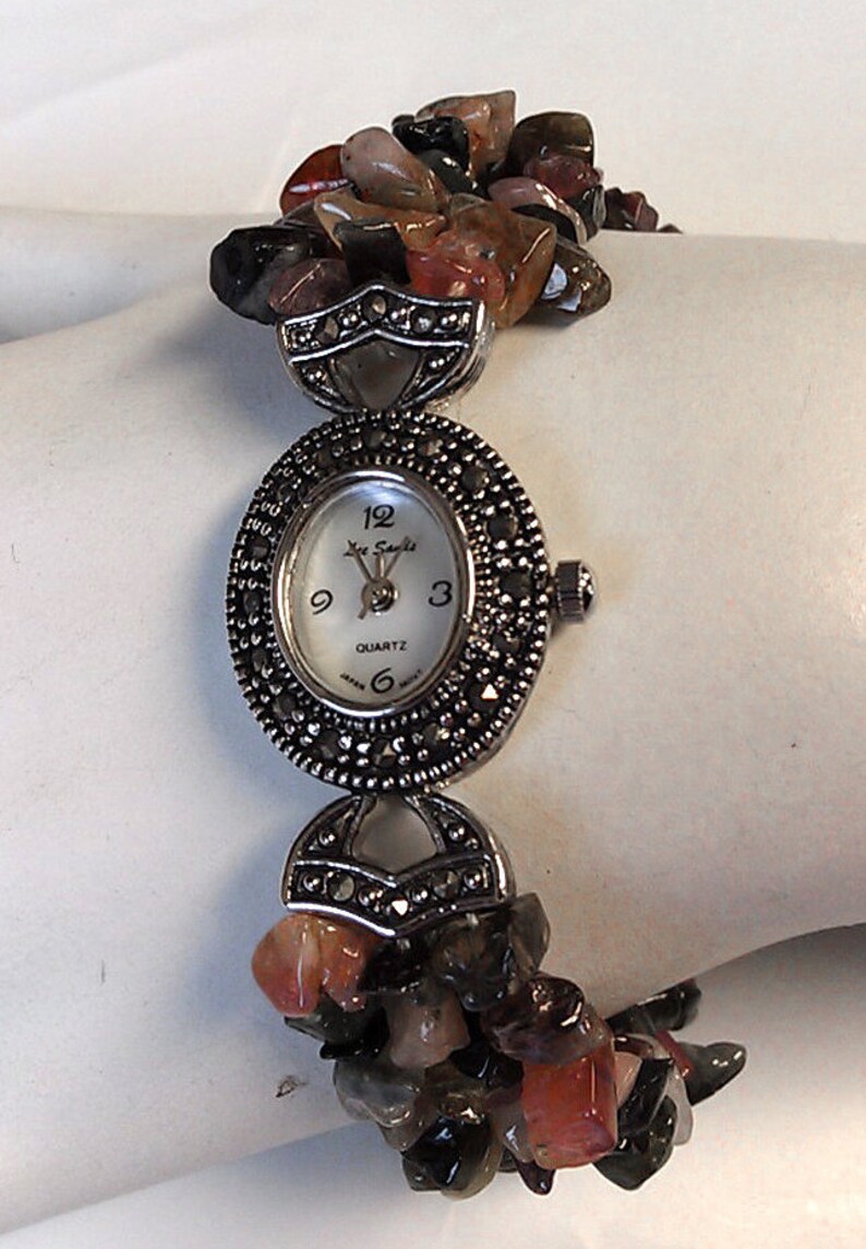 Vtg Lee Sands Oval Marcasite MOP Watch Face Rainbow Tourmaline - Etsy