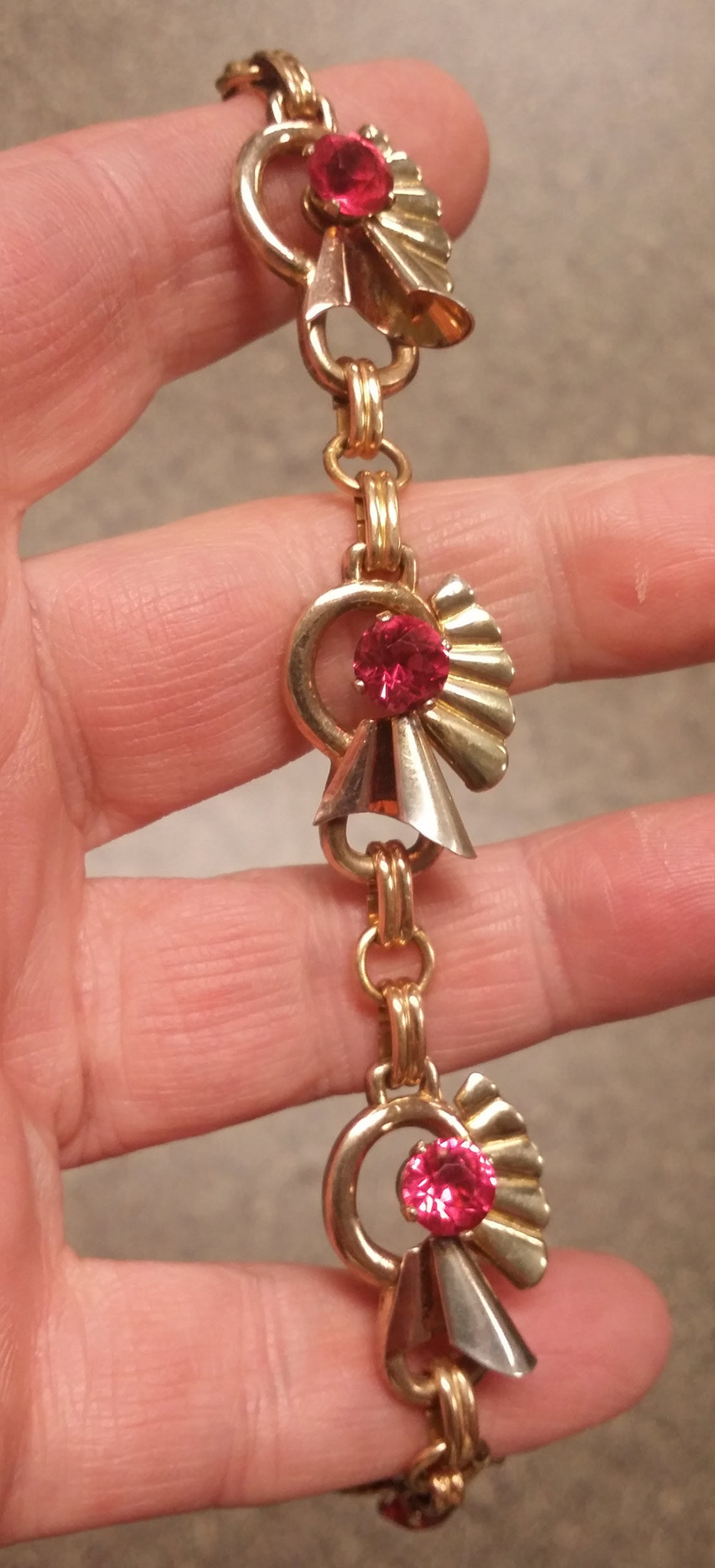 1940's Harry Iskin Stylized Retro Fuscia Stone 10kt Gf | Etsy