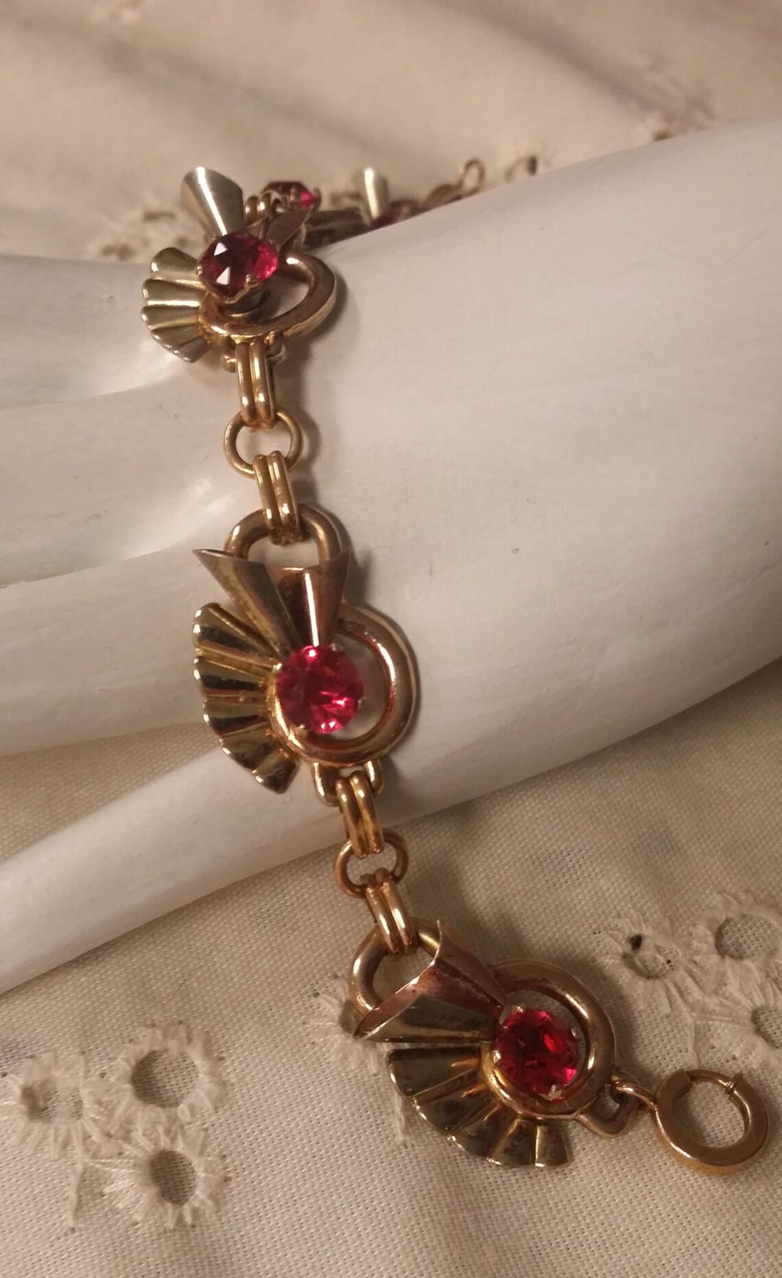 1940's Harry Iskin Stylized Retro Fuscia Stone 10kt Gf - Etsy