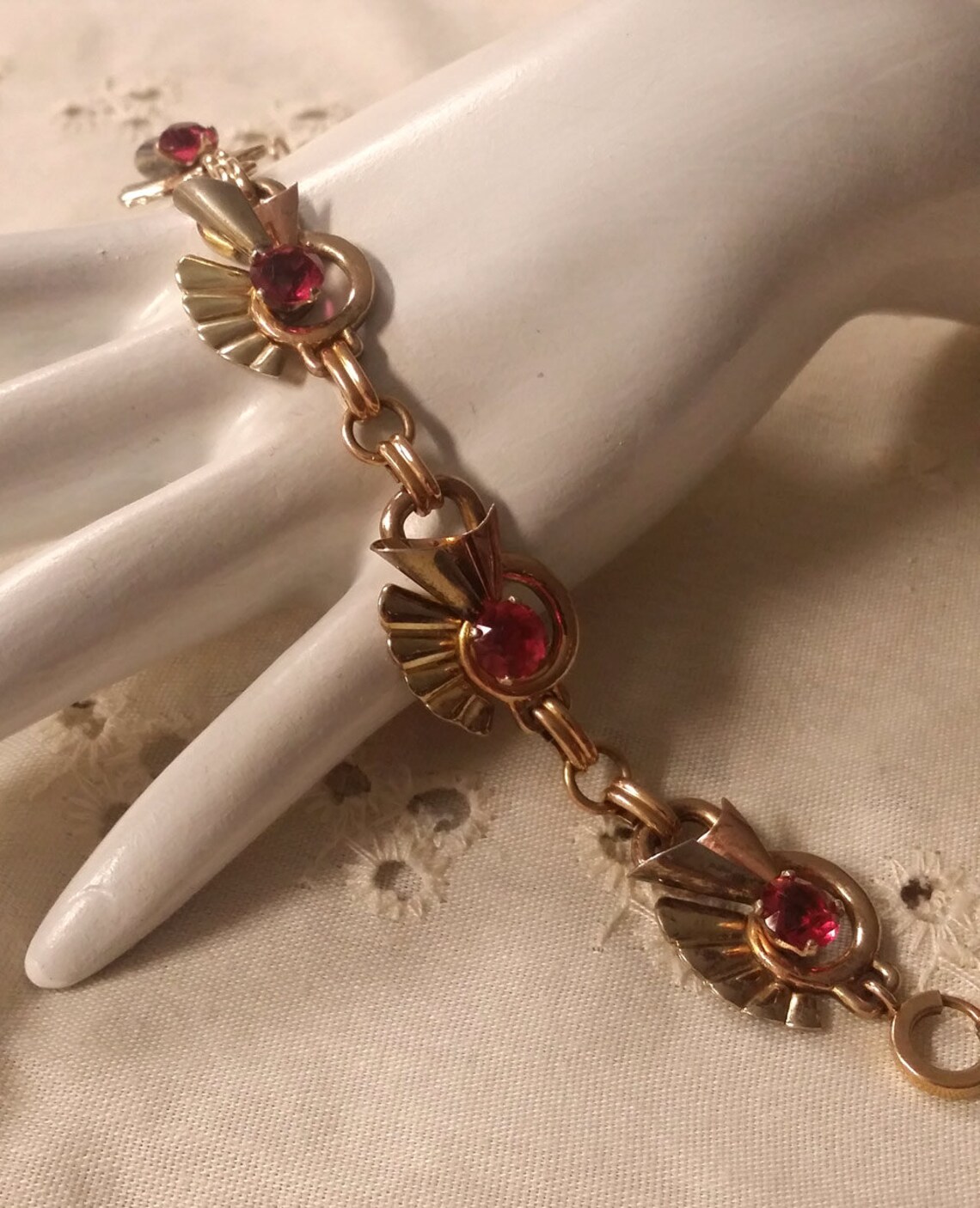 1940's Harry Iskin Stylized Retro Fuscia Stone 10kt Gf - Etsy