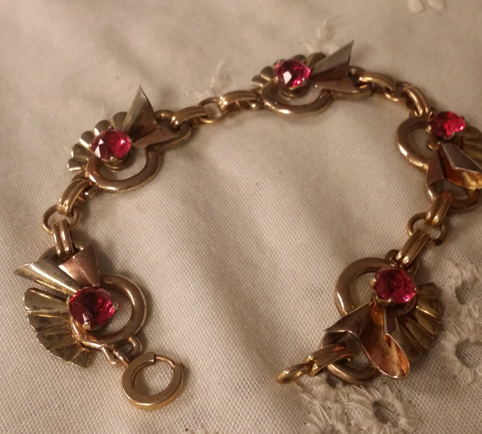 1940's Harry Iskin Stylized Retro Fuscia Stone 10kt Gf - Etsy