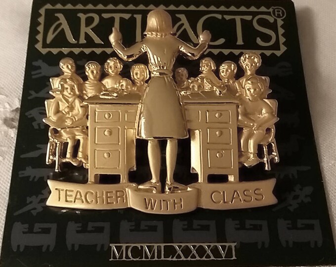 Vintage JJ Artifacts Teacher With Class Pin Gold Tone Brooch - Etsy