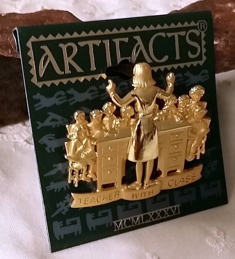 Vintage JJ Artifacts Teacher With Class Pin Gold Tone Brooch | Etsy