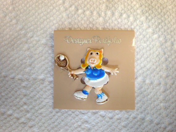 Vintage Miss Piggy Enamel Tennis Player Pin on Origin… - Gem
