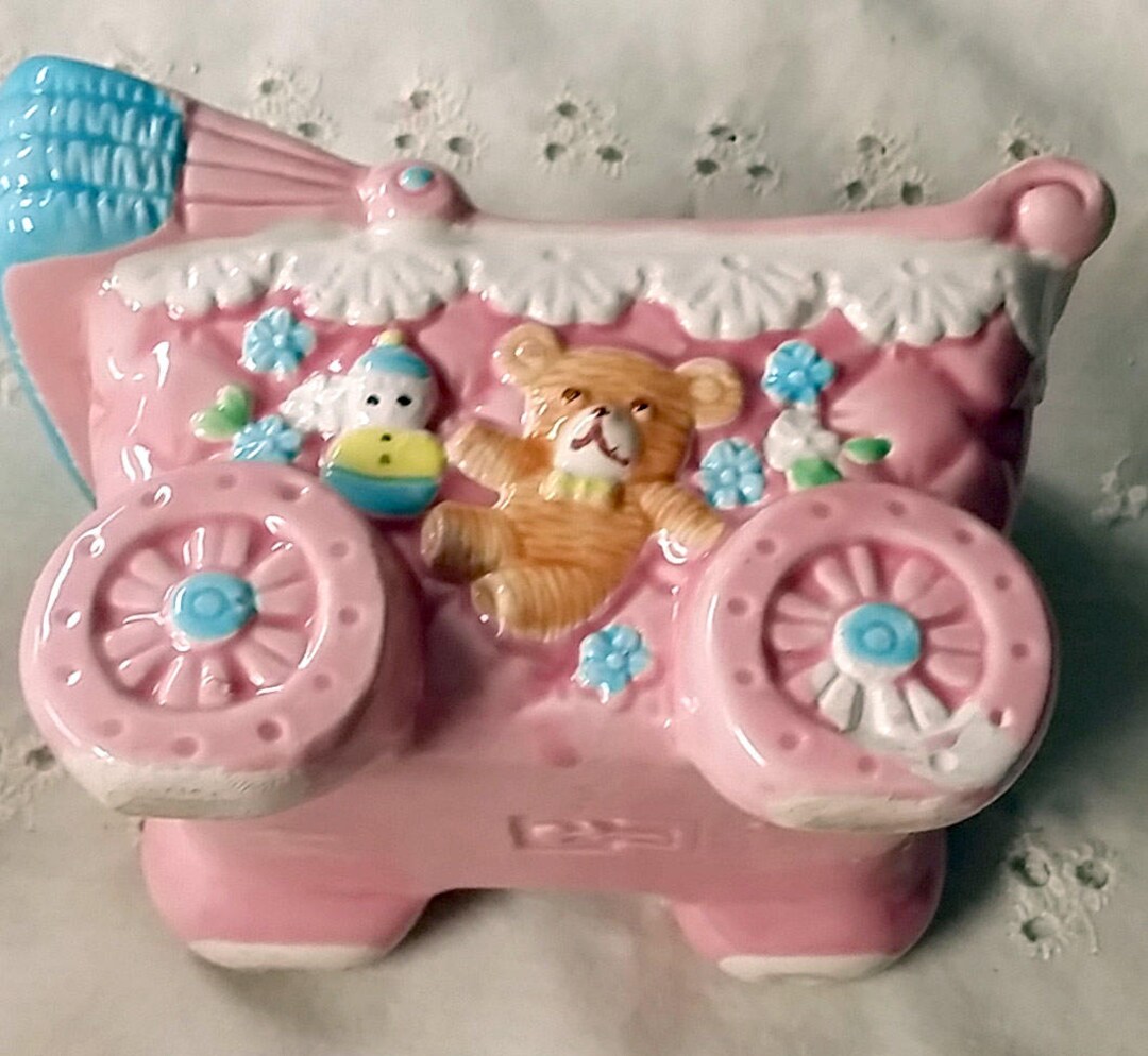 INARCO Mid-century Ceramic Nursery Planter Pink & Blue Baby Carriage ...