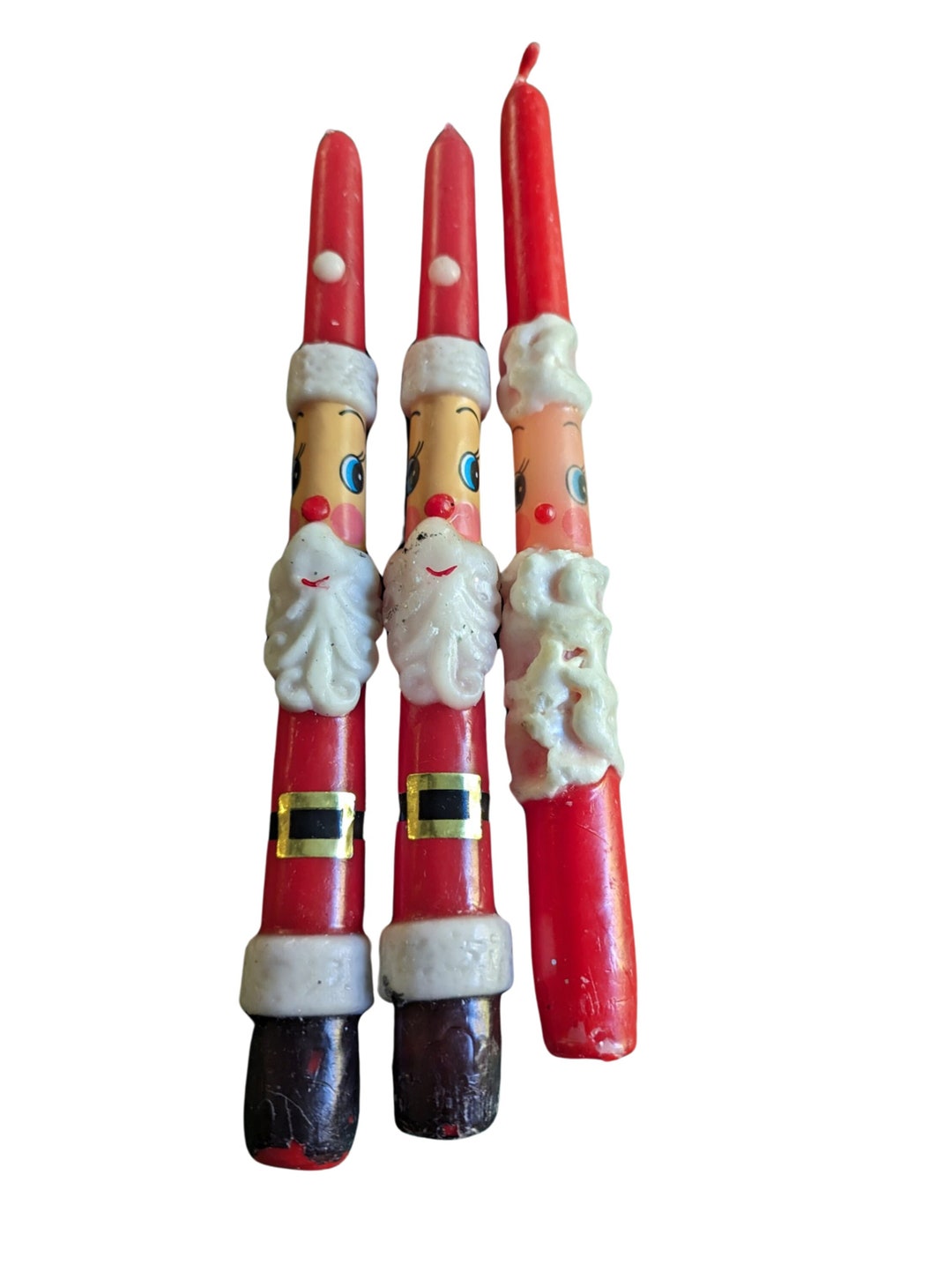 1960's Santa Claus 10" Taper Candles Kitschy - Three Wax Santa Candles ...