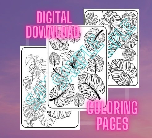 Tropical Monstera Coloring Pages - Etsy