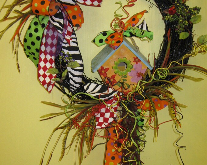 Painted Grapevine Wreath Accented With Beautifully Dyed and Wired ...