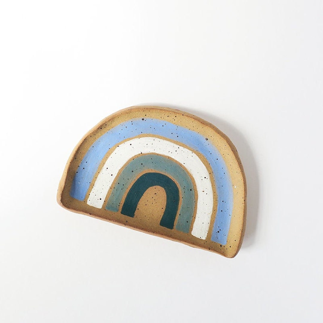 Blue Ceramic Rainbow Jewelry Dish / Rainbow Ring Dish for Wedding or ...
